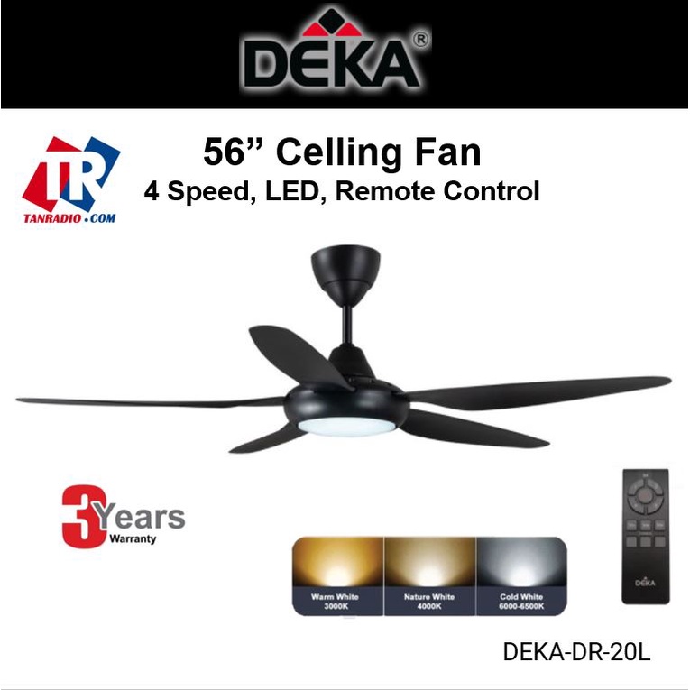 Deka 5 Blades Remote Control Ceiling Fan With LED Light /4 Speed ...