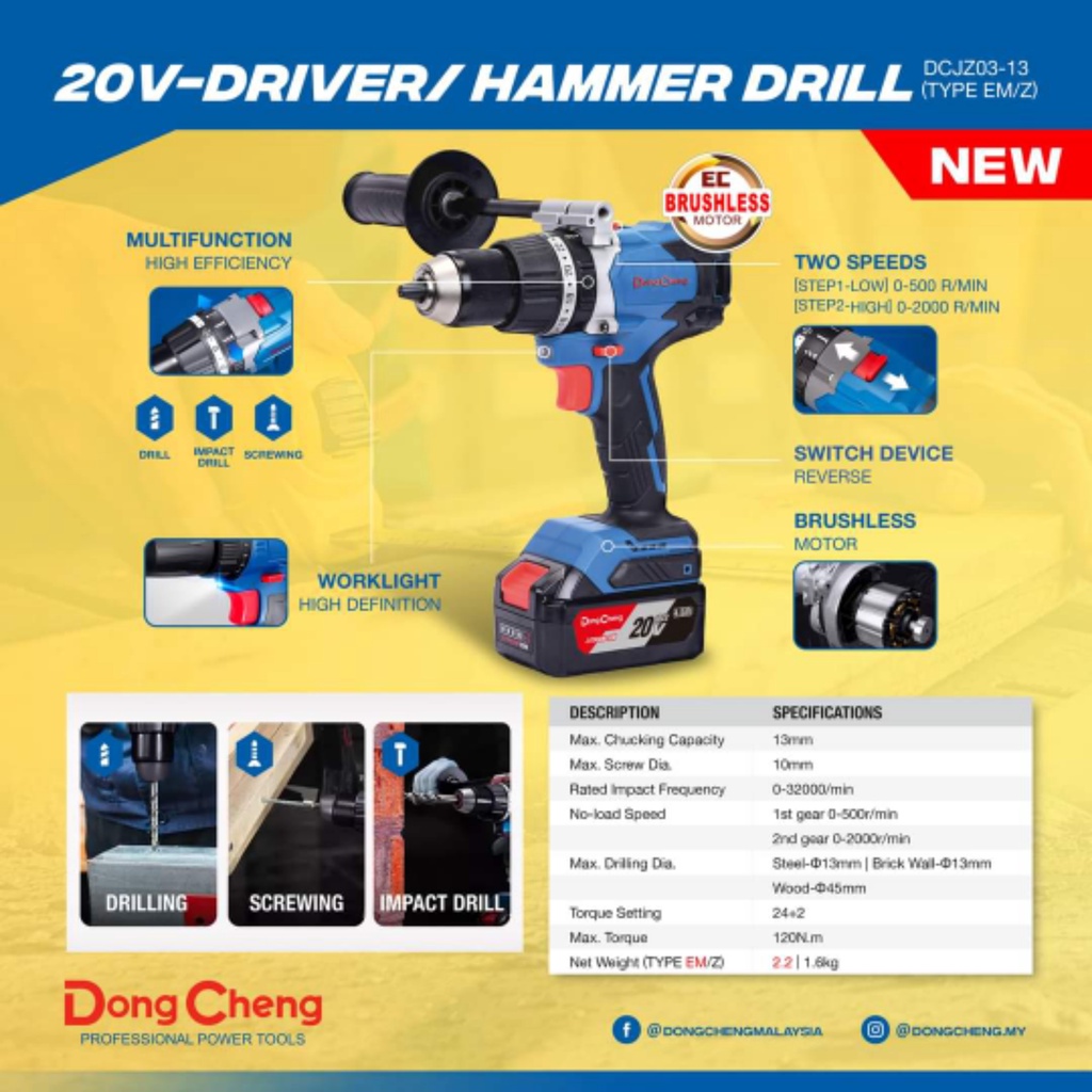 Dongcheng 20v Cordless Brushless 3 Unit 4a Charger Mega Combo Set