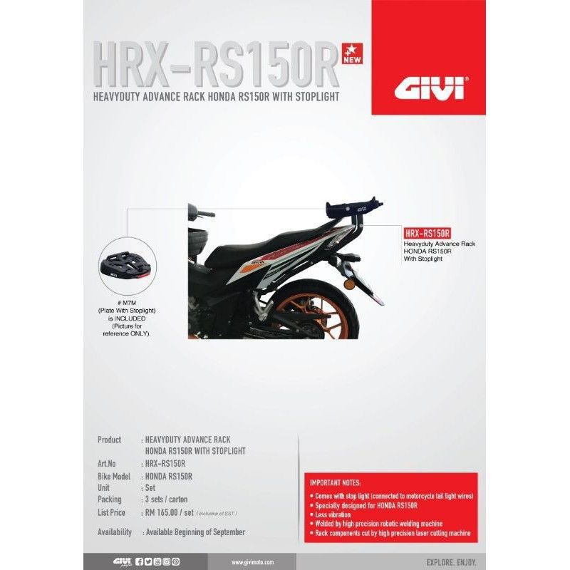 GIVI HONDA RS150 HRX CBR250RR 2021 SRV RSX RS150 MRV HEAVY DUTY ADVANCE ...