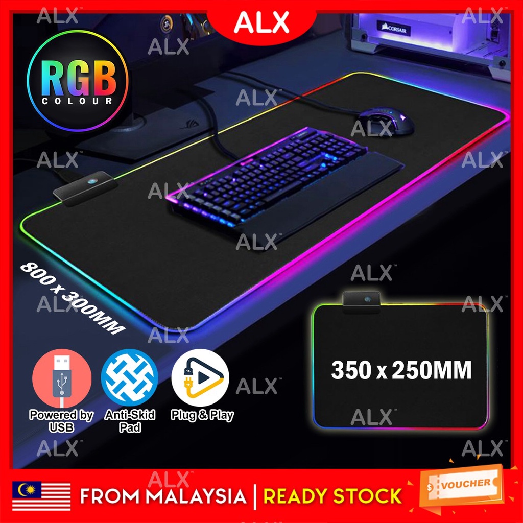 ALX USB RGB Colour Lighting LED Mouse Pad Anti Slip Rubber Large Gaming ...
