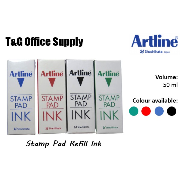 Artline Stamp Pad Refill Ink 50ml (Black / Blue / Red / Green) | Shopee ...