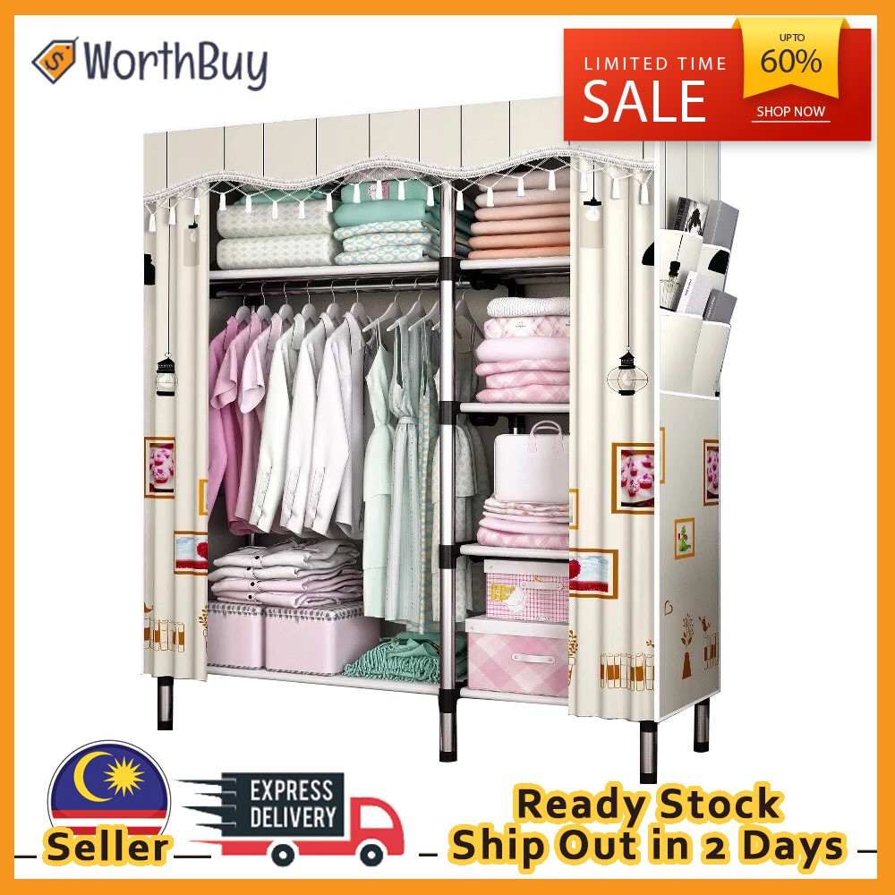 Worthbuy 130cm King Size Cabinet Wardrobe With Pelmet Closet Clothes ...