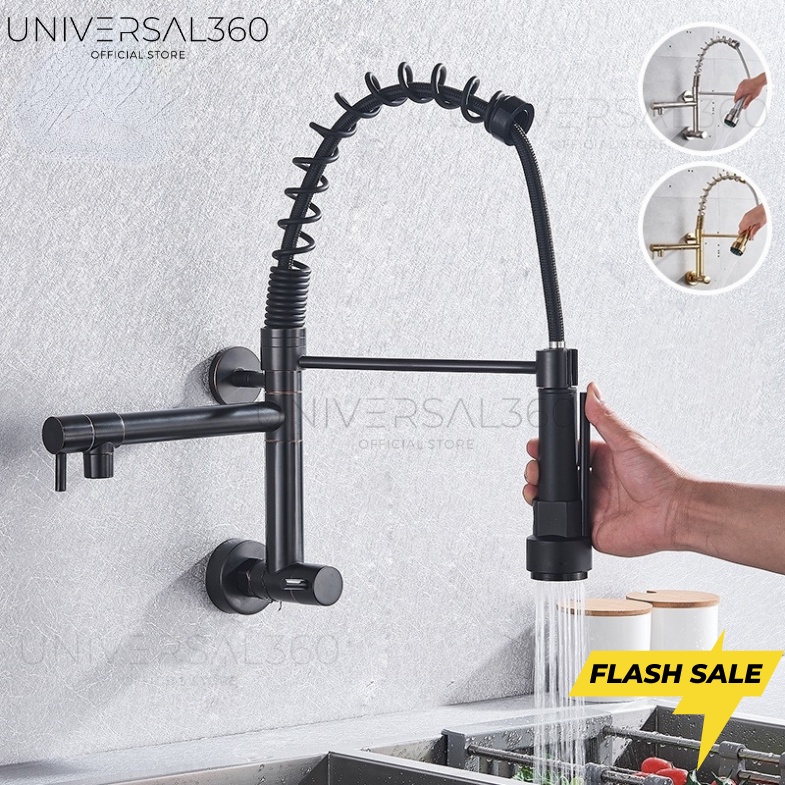 Black Pull Down Kitchen Faucet Single Cold Water Dual Spouts Copper ...