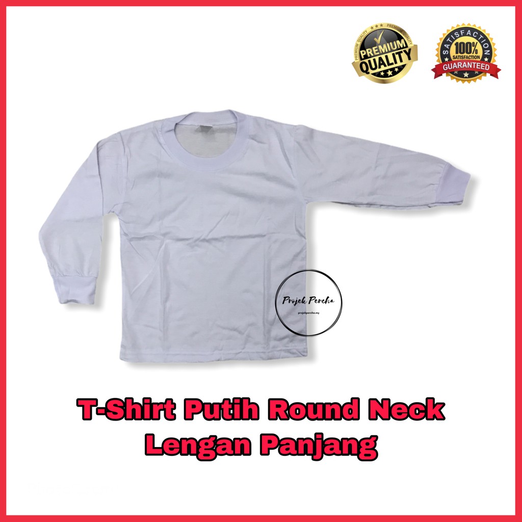 T-Shirt Putih Lengan Panjang White Round Neck Bulat Plain Tshirt Baju ...
