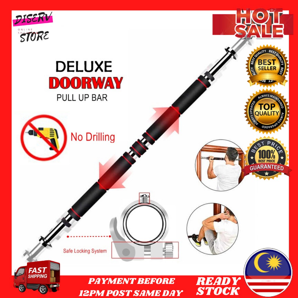 Door Way Pull Up Bar 200kg Adjustable Locking No Screw Home Gym Workout Training Sport Fitness ...