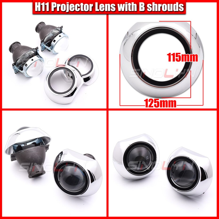 Sinolyn Bi Xenon Projectors Headlight Lens Koito H11 LED/HID 3 Inch ...