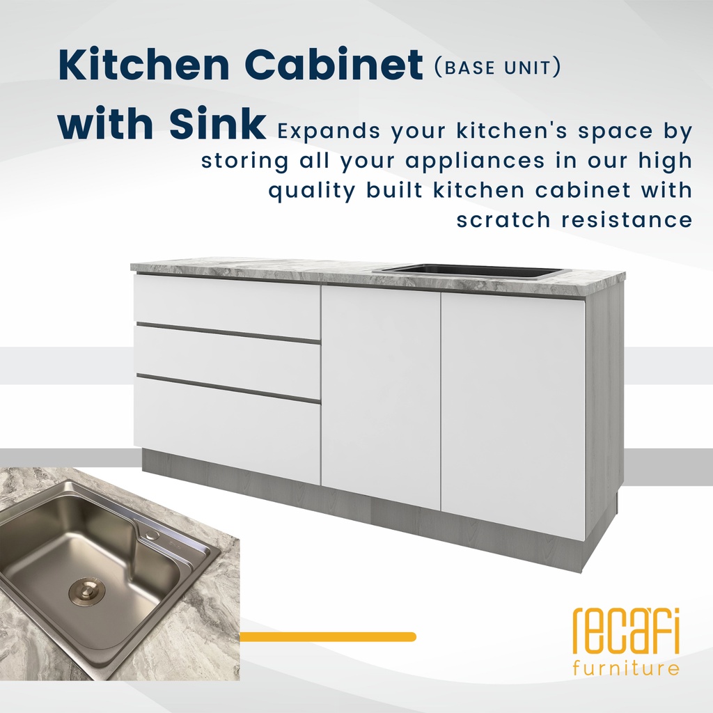 Recafi Furniture 6FT Base Kitchen Cabinet With Sink/Water Resistant ...