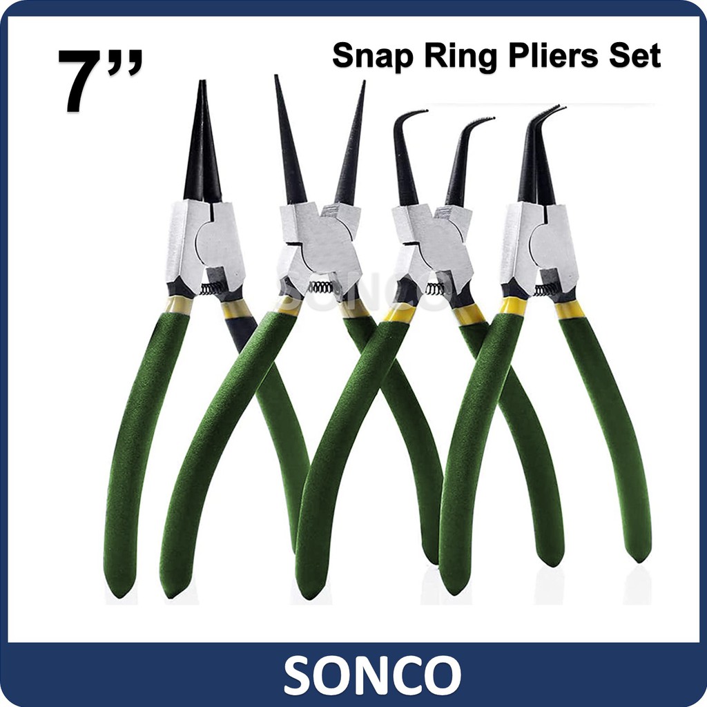 7" Inch Circlip Clip Plier Straight Bent Internal External Needle Snap Ring Retaining Clip Tool ...