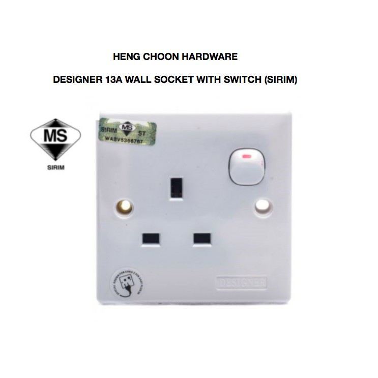 DESIGNER 13A WALL SOCKET WITH SWITCH / SIRIM APPROVED (READY STOCK ...