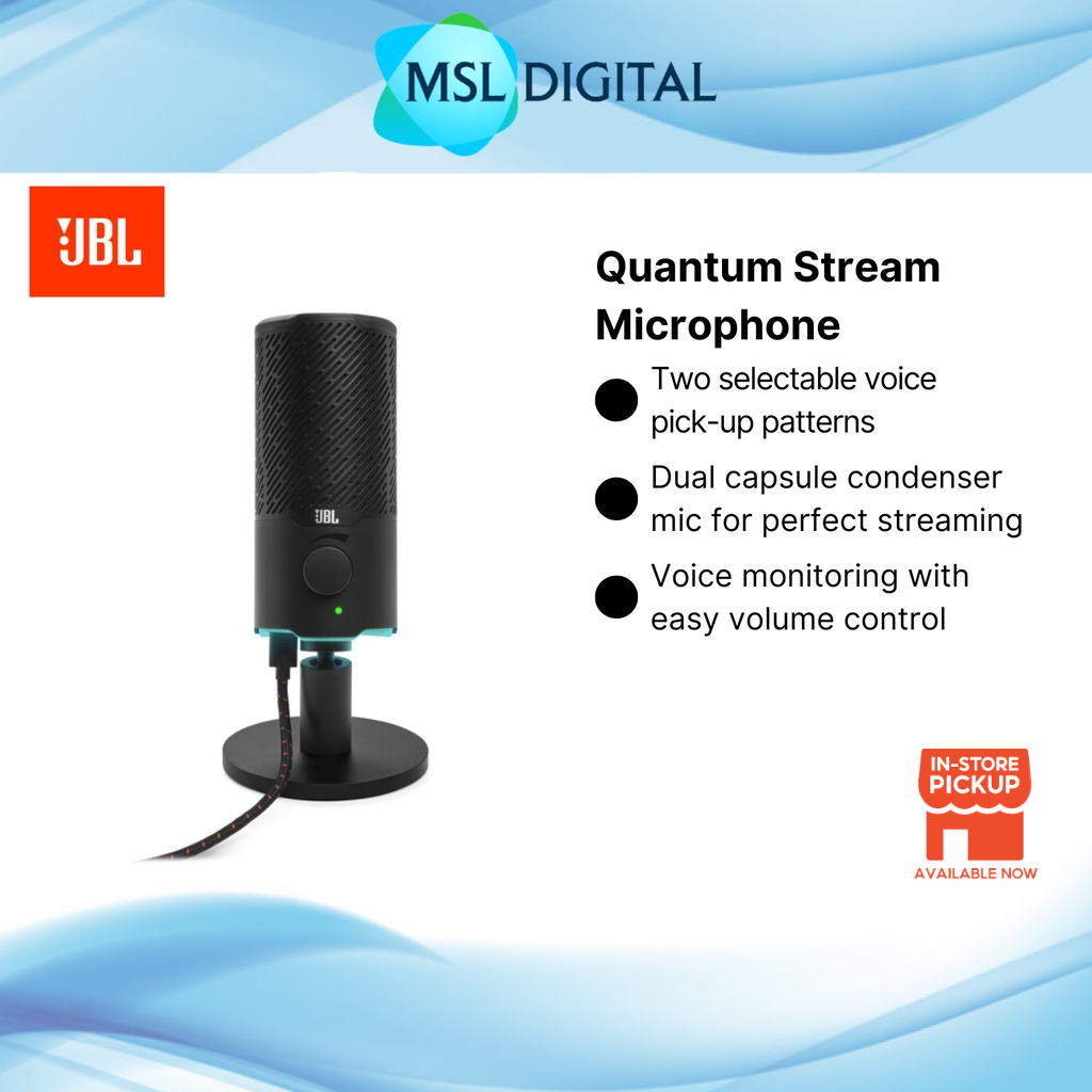 JBL Quantum Stream Mic Dual-Pattern USB Microphone for Streaming ...