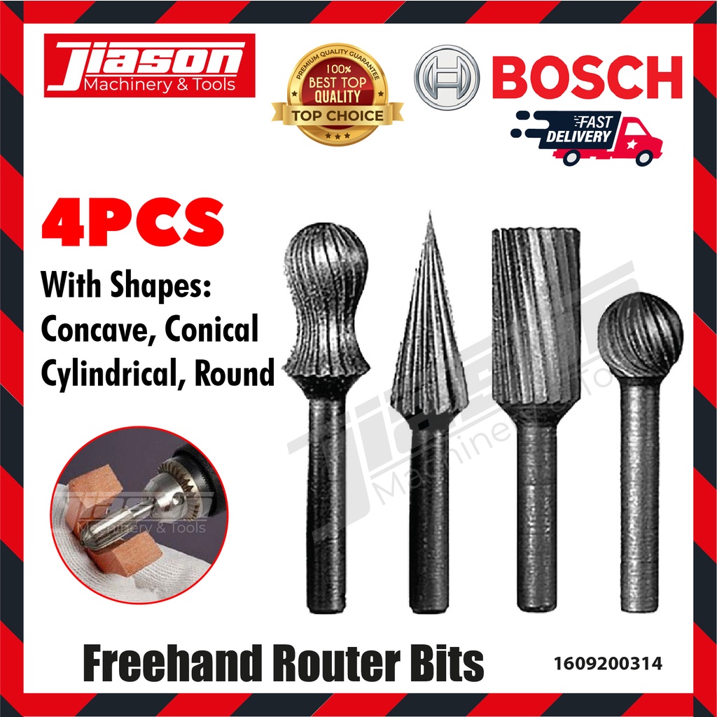 BOSCH 1609200314 4PCS Freehand Router Bits Set (Concave/ Conical ...