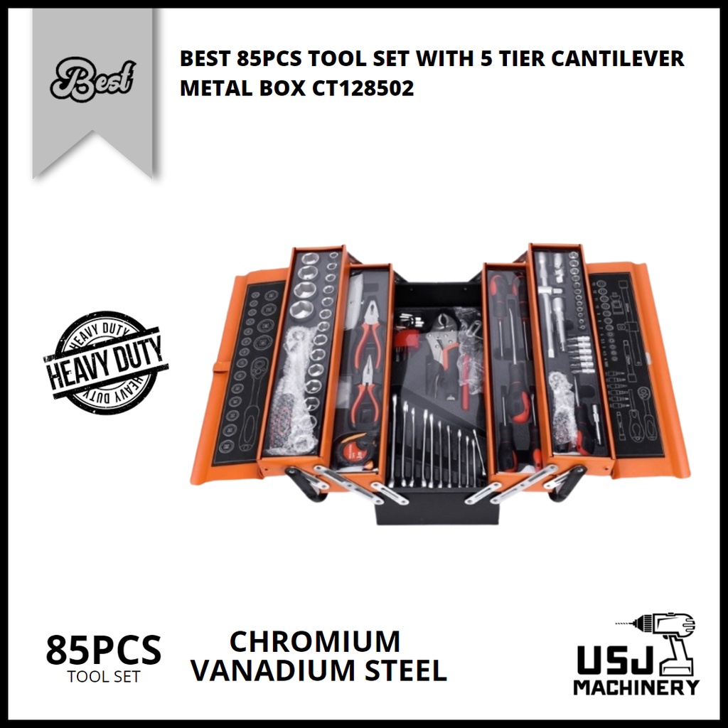 BEST 85pcs Tool Set with 5 Tier Cantilever Metal Box | Shopee Malaysia