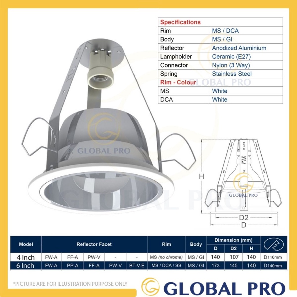 YLI 4" / 6" LED Recessed ES27 Fitting LED Downlight suits E27 LED Bulb Recessed Downlight ...