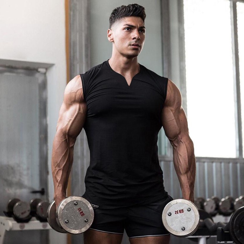 Fitness Clothing Muscle Sports Vest Men Summer V-neck TankTop Men ...