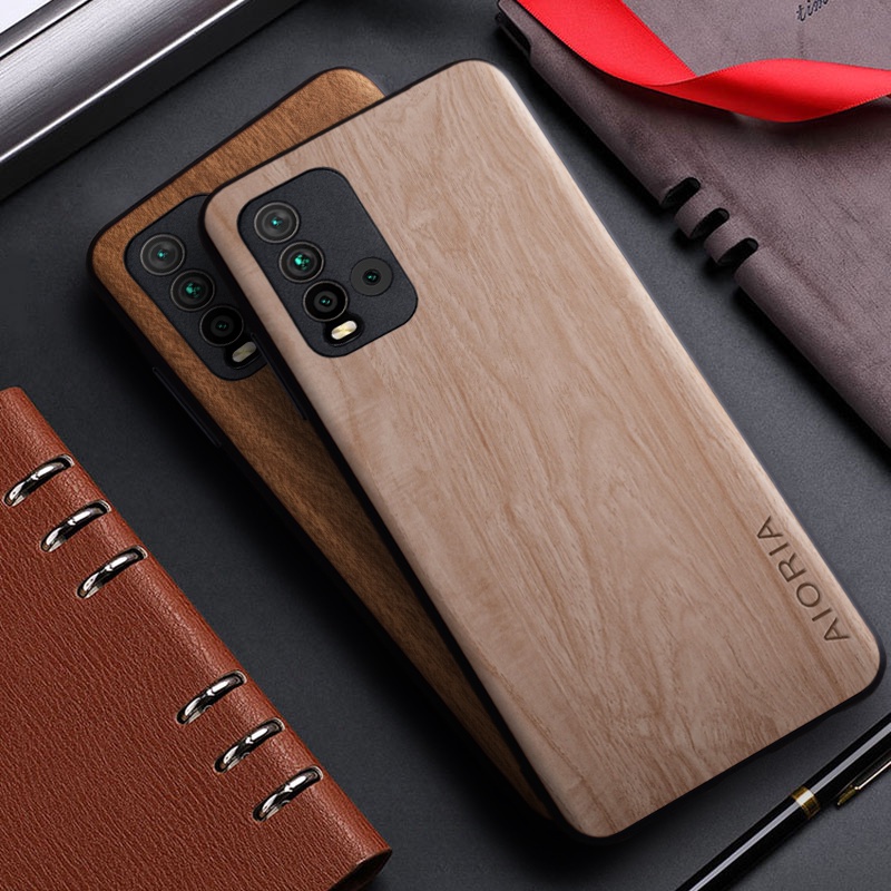 Case for Xiaomi Redmi 9T 9 9A 9C funda bamboo wood pattern Leather Four ...