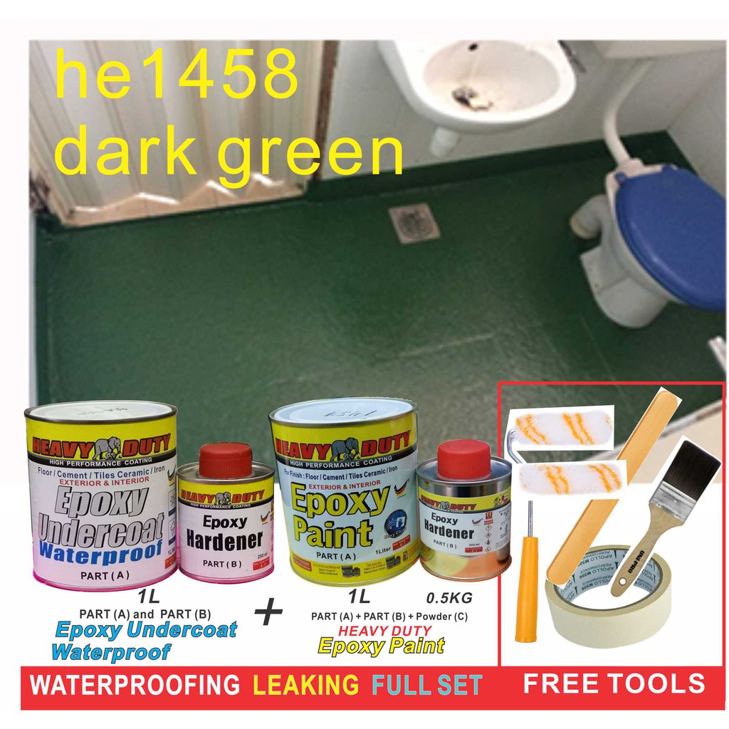 HE1458 / FULL SET Epoxy Floor Coating HEAVY DUTY ( FREE Tool Set + 1L ...