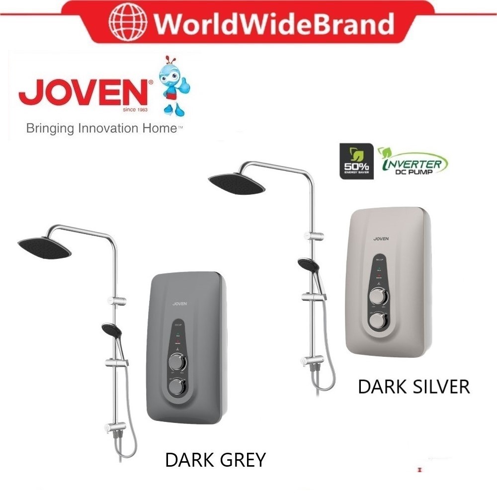 Joven Instant Water Heater (DC Pump/Rain Shower/Dark Silver) SB11 Series 5-Spray Pattern ...