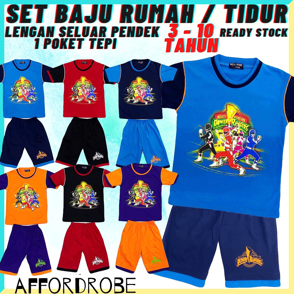 [colour random] Power Rangers Budak 3-10tahun Set Baju Rumah Tidur ...