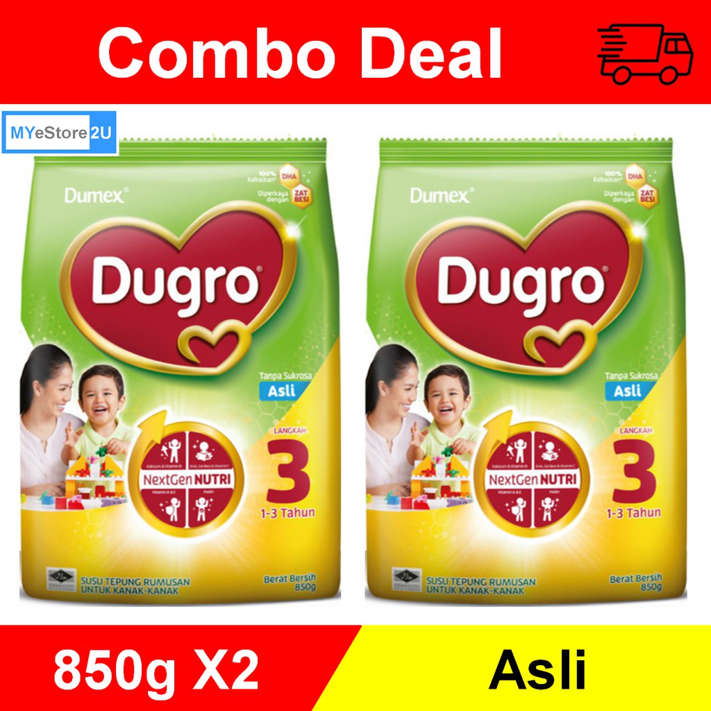 Dugro 3 Asli 850g x2 (Susu Tepung Dugro 1-3. Milk Formula. Powder Milk ...