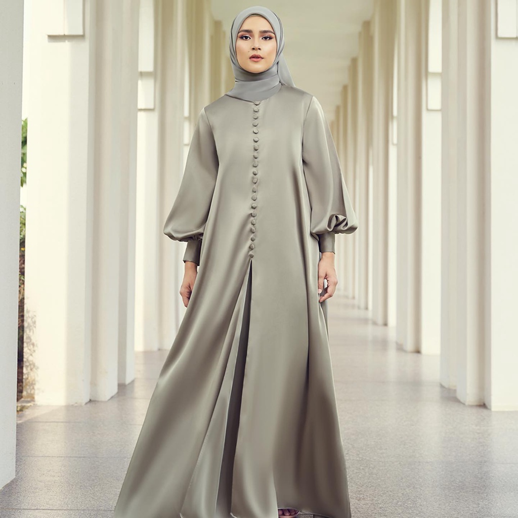 Thaina Dress Abaya jubah labuh putih Dubai jubah feyra satin nikah ...