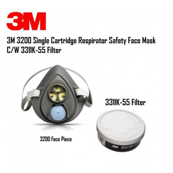 3M 3200 Reusable Single Cartridge Respirator Face Mask c/w 3311K-55 ...