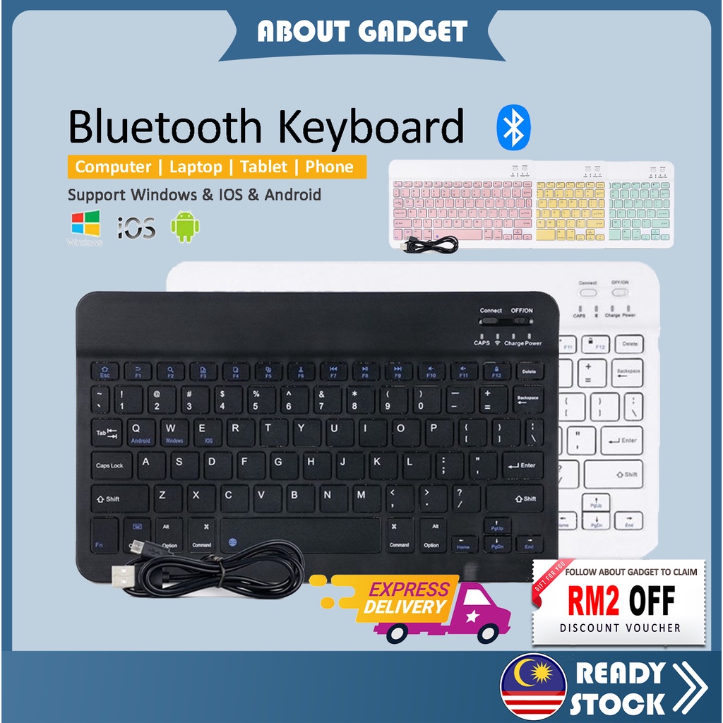 Wireless Bluetooth Quiet Slim Keyboard 10 inch 7 inch for Window and ...