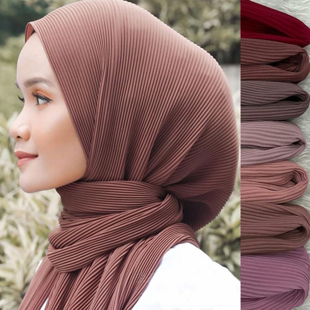 Pleated shawl cotton linen premium mirco pleats crinkled tudung shawl ...