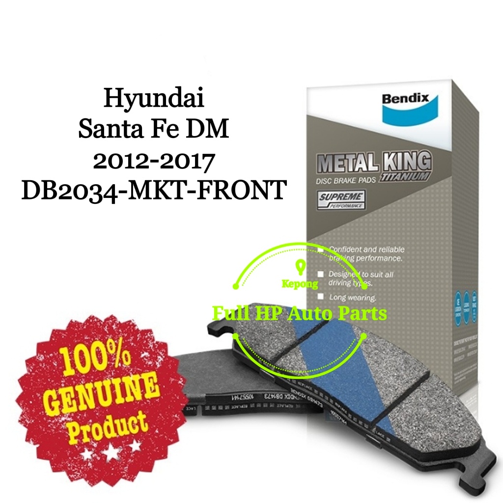 Original Bendix DB2034MKT Front Brake Pad - Hyundai Santa FE CM DM 2012 ...