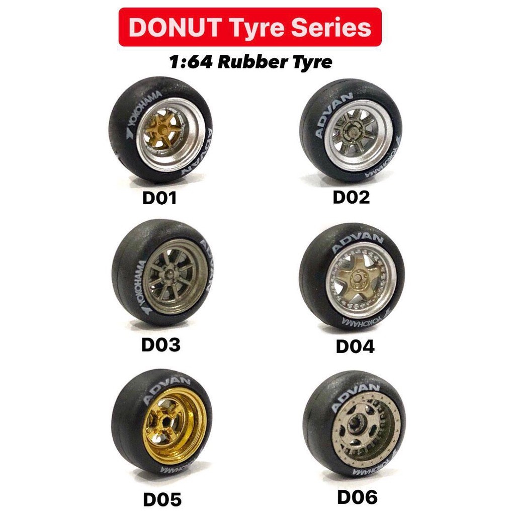 1:64 Donut Rubber Tyre Series with Long Axle for JDM Tomica Hot Wheels ...