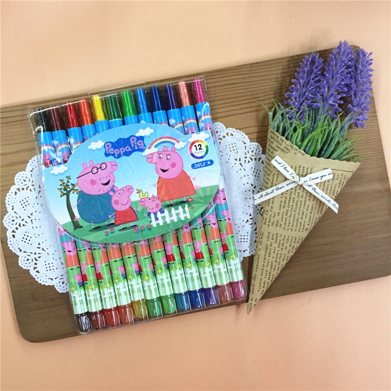 Children Cartoon Rotating Crayon Set 12 Colors Short/Long Student ...