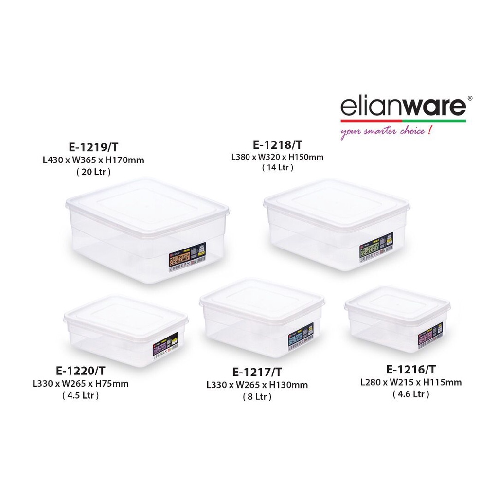 Elianware E-1219 20L Extra Large Multipurpose Container Keeper Storage ...