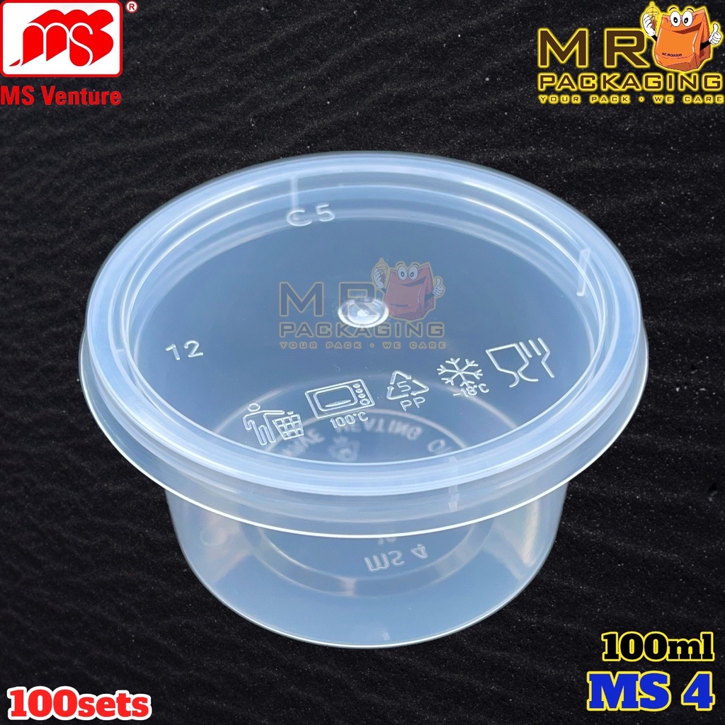 MS 4 100ml Round Container With Lid ( 100sets± ) Disposable Plastic PP ...