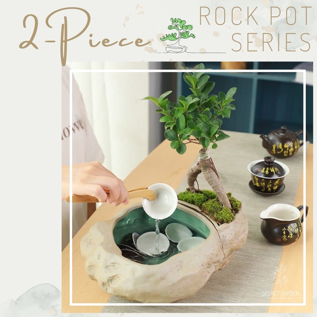 𝐑𝐎𝐂𝐊 𝐏𝐎𝐓 𝐒𝐄𝐑𝐈𝐄𝐒 2-Piece Succulent Pot/Bonsai Pot Flower Pot Pottery ...