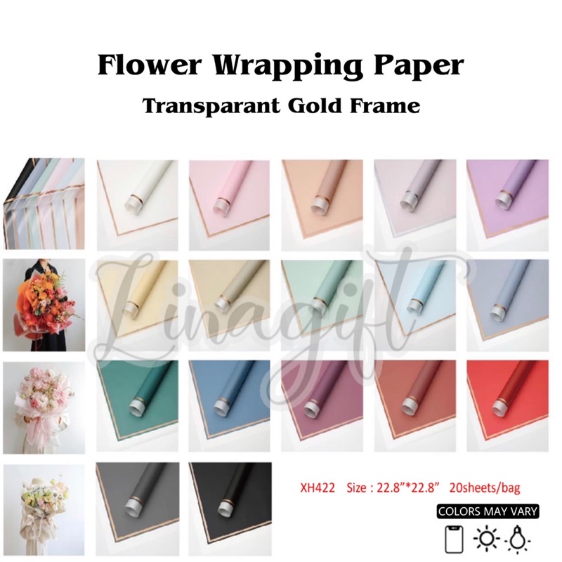 (5 Sheets) TRANSLUCENT GOLD FRAME - FLOWER WRAPPING PAPER PLASTIC ...