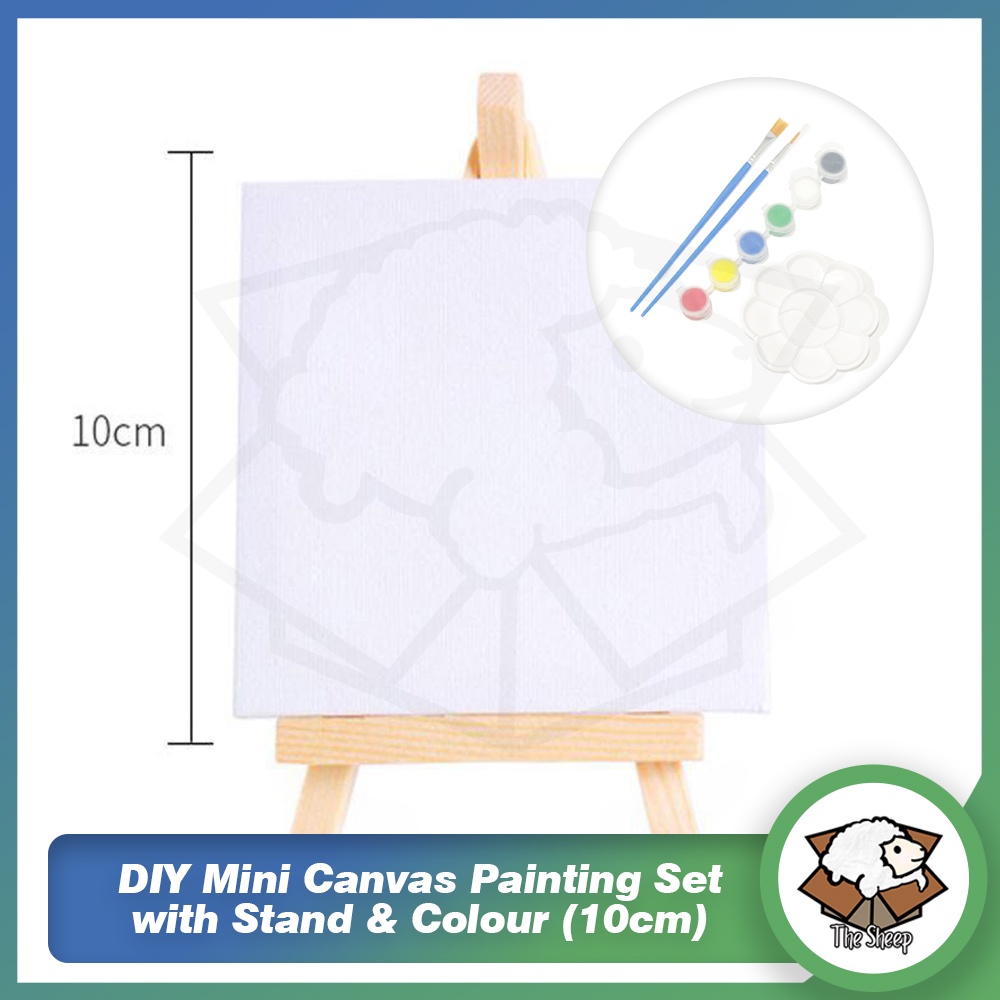 DIY Mini Canvas Painting Set with Stand & Colours 10cm Draw art Wooden ...