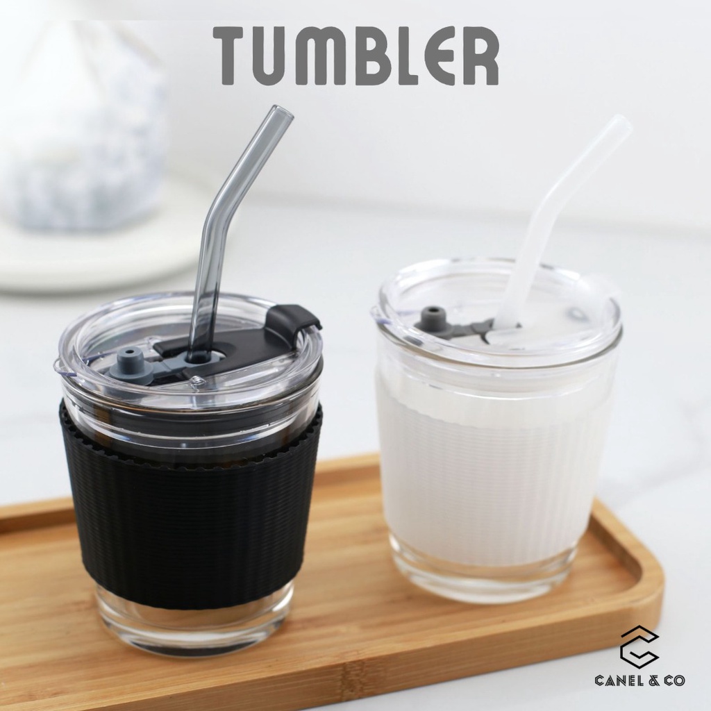 Black / White Glass Water Cup with Lid Straw Heat Cold Resistant ...