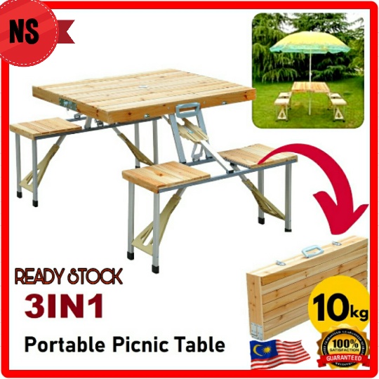 🔥READY STOCK🔥Wooden Foldable Picnic Table Easy To Carry Outdoor Camping ...