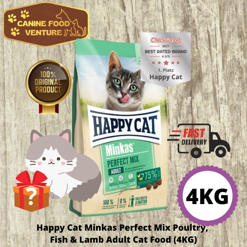 Happy Cat Minkas Perfect Mix Poultry, Fish & Lamb Adult Cat Food ...