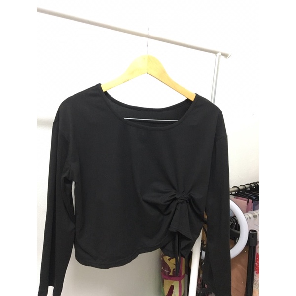 crop top hitam lengan panjang | Shopee Malaysia