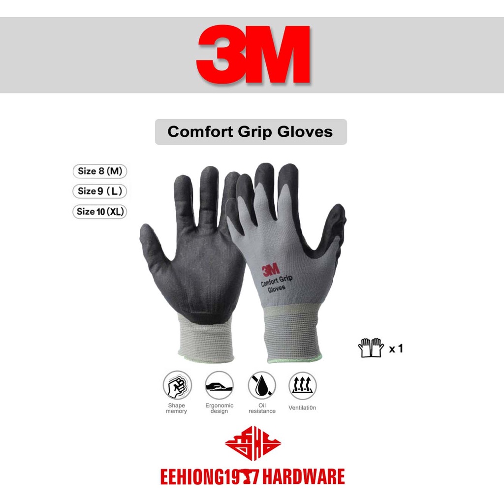 3M Comfort Grip Gloves Size M & L & XL Hand Glove General Use Sarung ...
