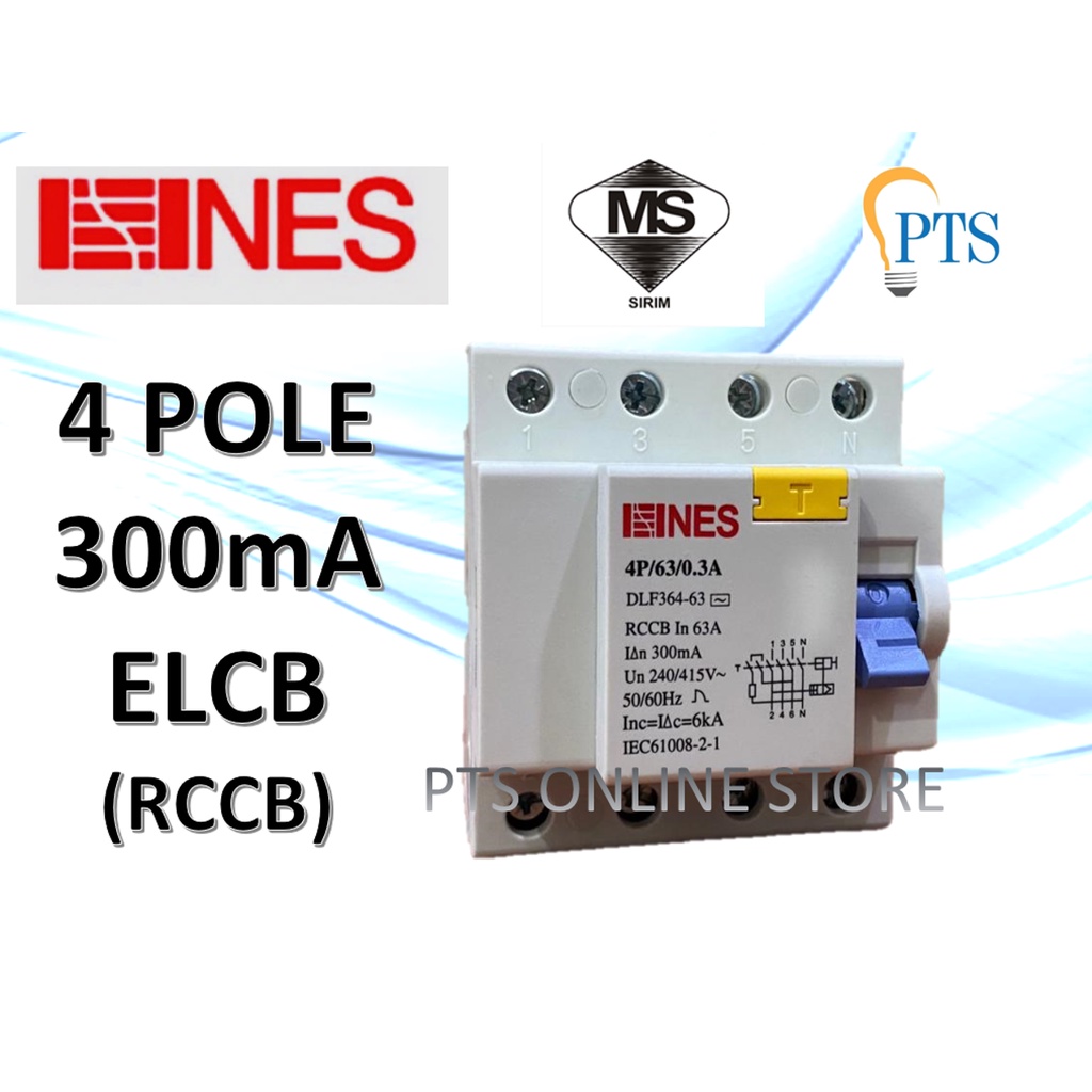 【SIRIM APPROVE】NES ELCB (RCCB) 63A 4Pole 300mA - Three Phase - Residual ...