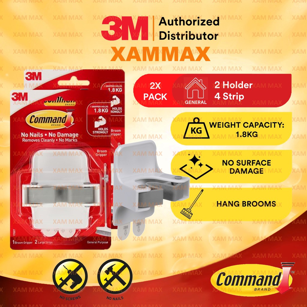 3M Command - 17007 Broom Gripper / Strong Adhesive / Wall Mounted Mop ...