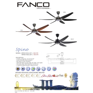 FANCO SPINO F656/F666 DC Motor 12 Speeds Ceiling Fan 56/66 inch/kipas hiasan/syiling fan/ciling ...