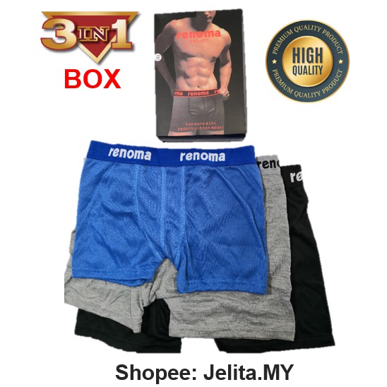 [READY STOCK] Renoma Men Boxer / Seluar Dalam / Spender / Underwear 3pcs in 1 Box (High Quality ...