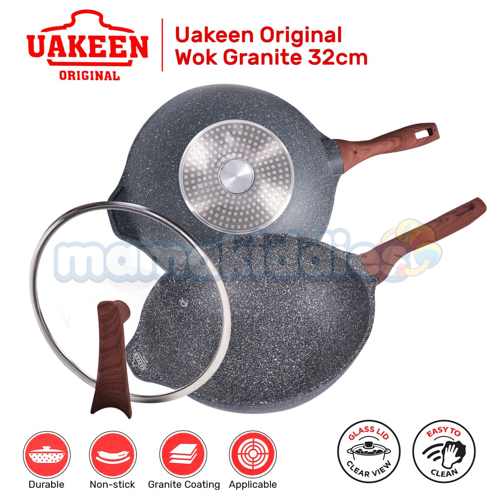 Uakeen Germany Tech Wok Frypan 30/32cm PFOA-Free Non-Stick Granite ...