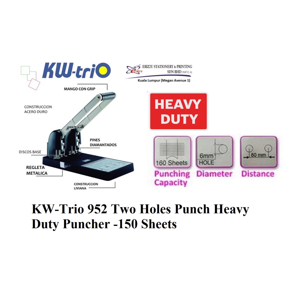 KW-triO 952 Two Holes Punch Heavy Duty Puncher -150 Sheets Capacity (penumbuk 2 lubang, puncher ...