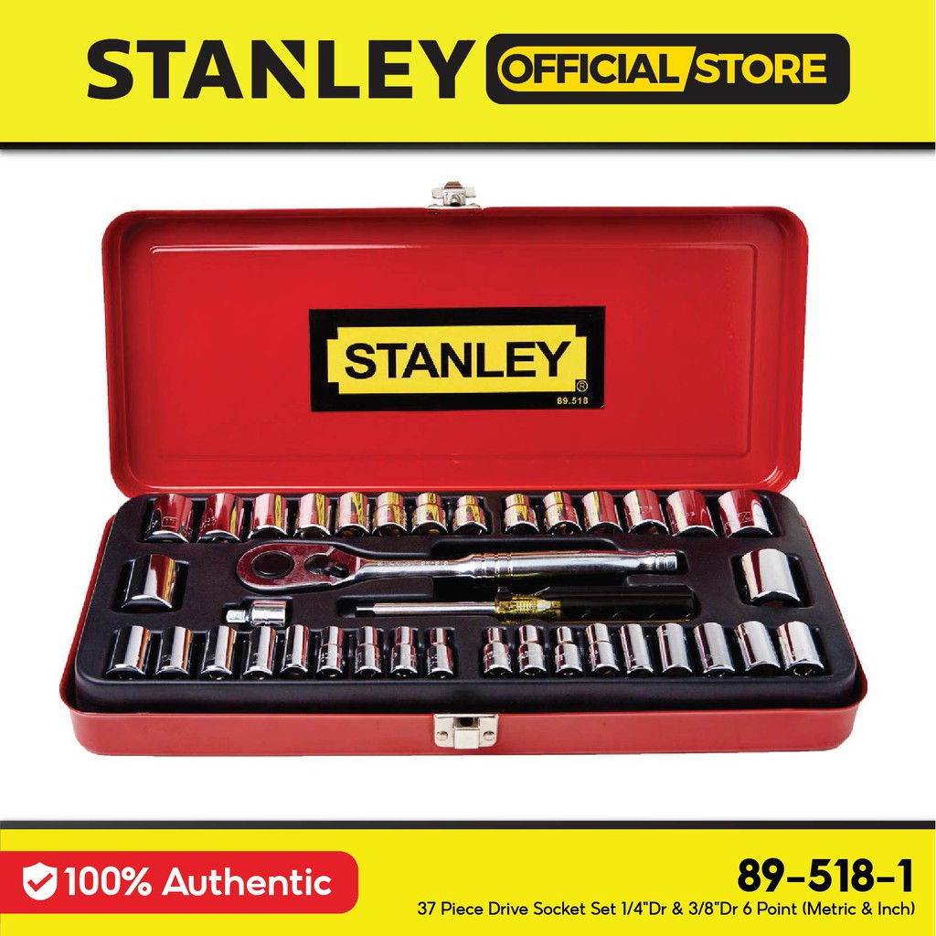 Stanley 89-518-1 37 Piece Drive Socket Set 1/4"Dr & 3/8"Dr 6 Point ...