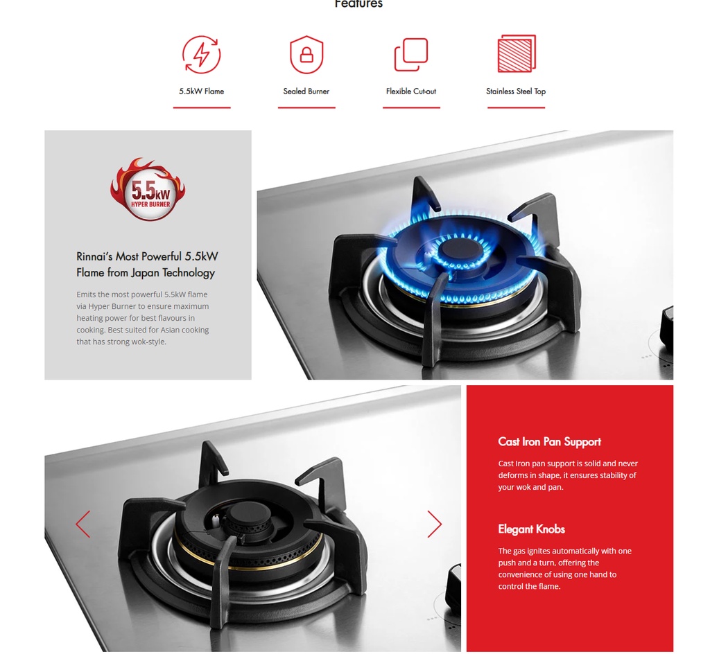 Rinnai RB-72S Hyper 2-Burner Built-in Gas Hob (Stainless Steel) | ESH ...