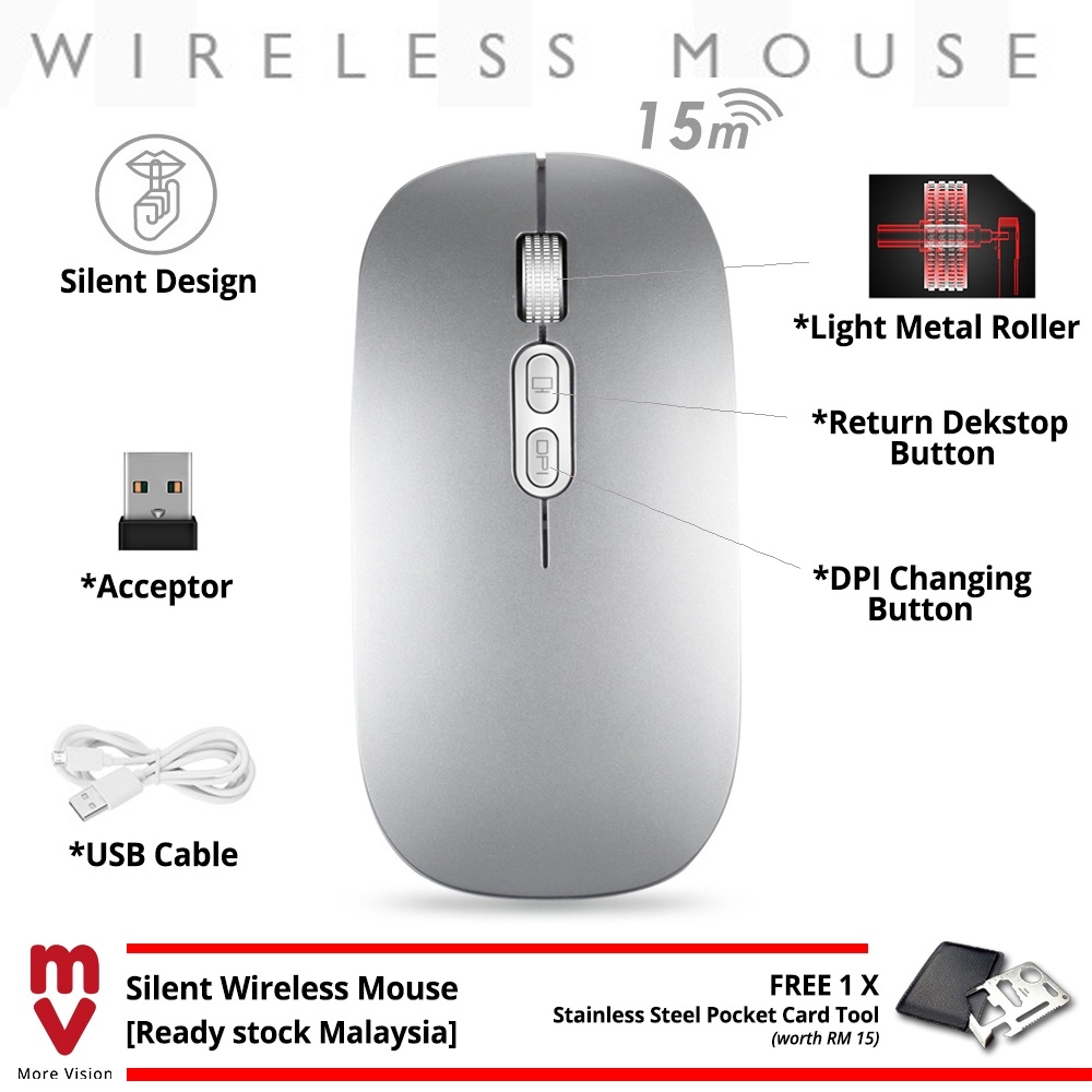 M103 Silent Wireless Mouse With Return Home Button, No Click Noise ...