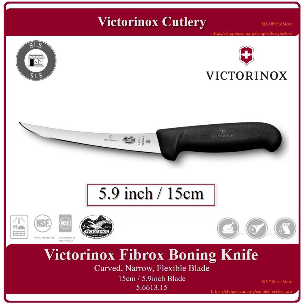 SLS Victorinox Fibrox Boning Knife 15cm / 5.9inch (Curved, Narrow Blade, Flexible Blade) Pisau ...